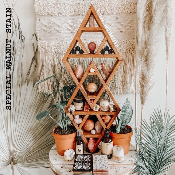 Triangle Shelf Diamond Shelf Boho Aztec Essential Oils Oil Shelf Crystal Shelf Floating Shelf Witch Decor Altar Bohemian Decor Etsy