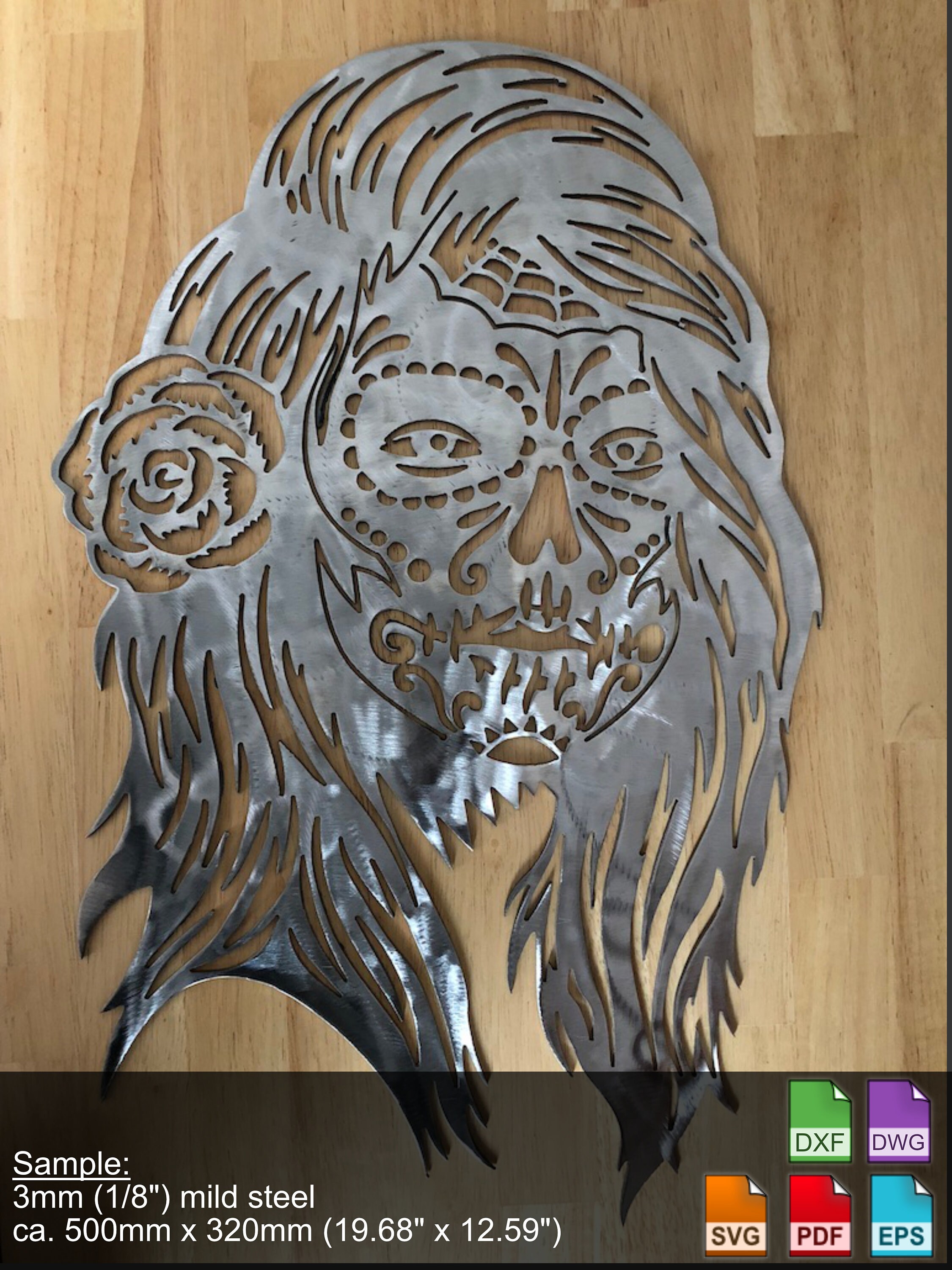 Sugarskull Woman File for Plasma Cutting dxf, Dwg, Svg, Pdf, Eps - Etsy