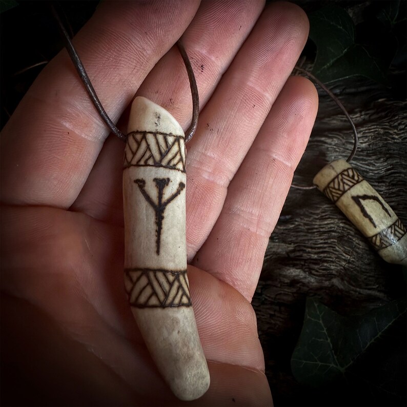 Elder Futhark Rune Pyrography Antler Pendant - Etsy