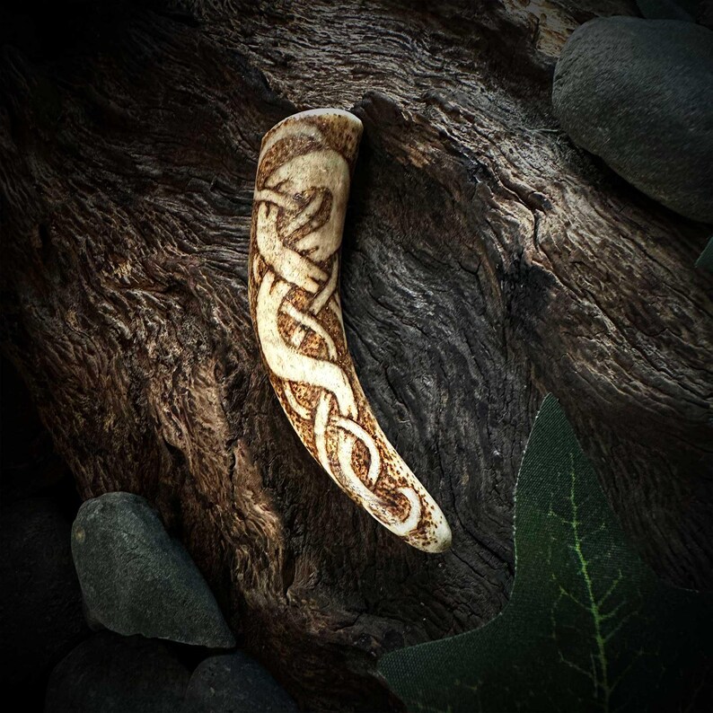 Viking Knotwork Pyrography - Antler Spike Pendant - Etsy