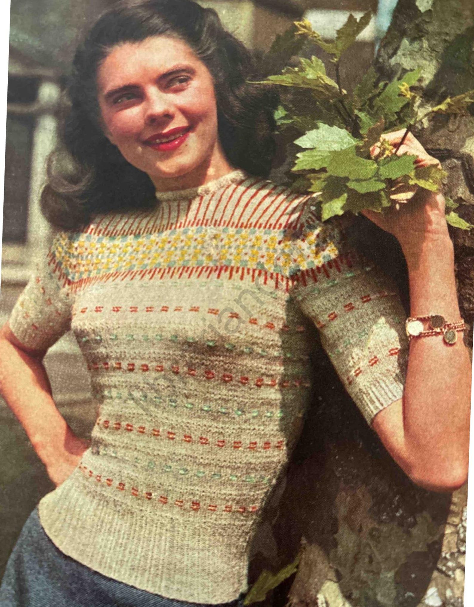 Vintage Ladies 1940s Patons 406 Fair Isle Jumper 34 - 35 Inch Bust ...