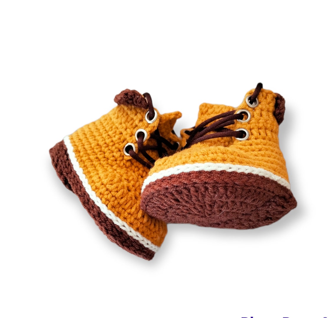 Crochet Baby Work Boots, Lumberjack Newborn Shoes / Mustard Baby Boots ...