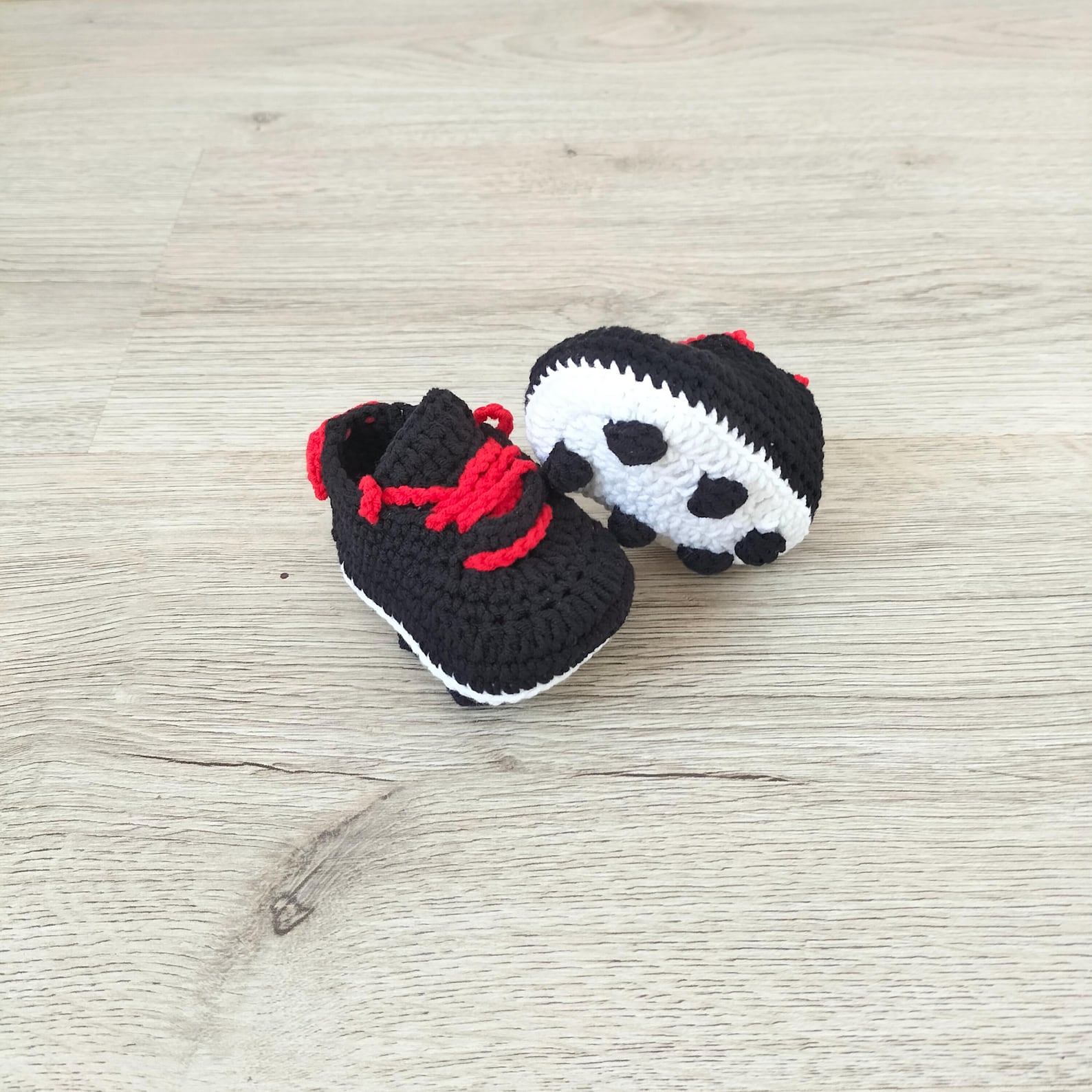 Crochet Baby Cleats, Black Red Soccer Football Shoes, Unisex Newborn ...