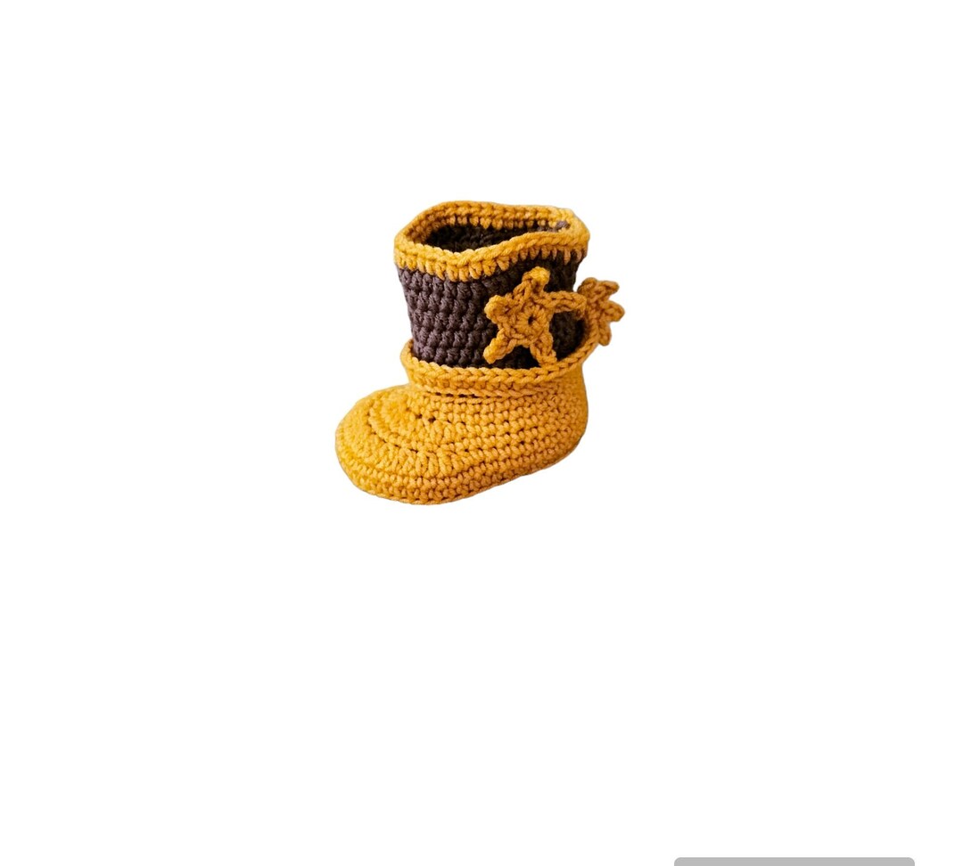 Cowboy Unisex Baby Boots, Crochet Baby Boy Booties, Mustard Girl Cowboy ...