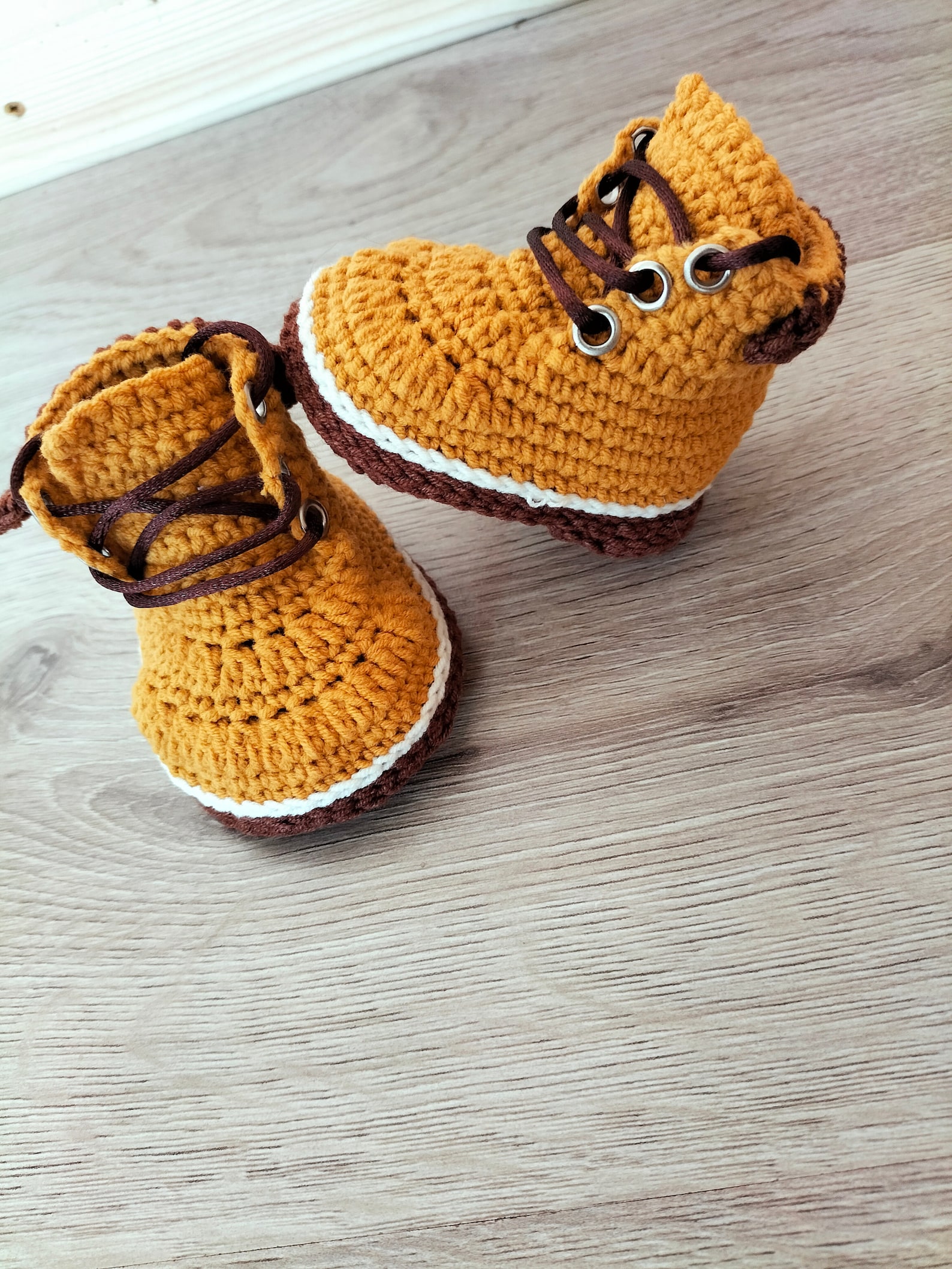 Crochet Baby Work Boots, Lumberjack Newborn Shoes / Mustard Baby Boots ...
