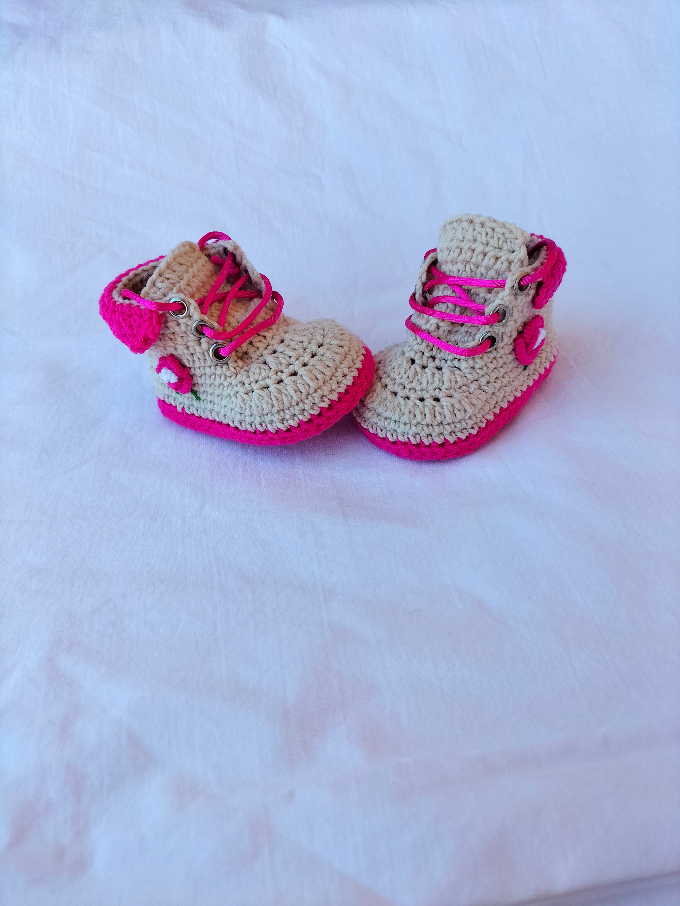 Baby Work Boots, Pink Baby Girl Boots, High Newborn Booties, Embroidery ...