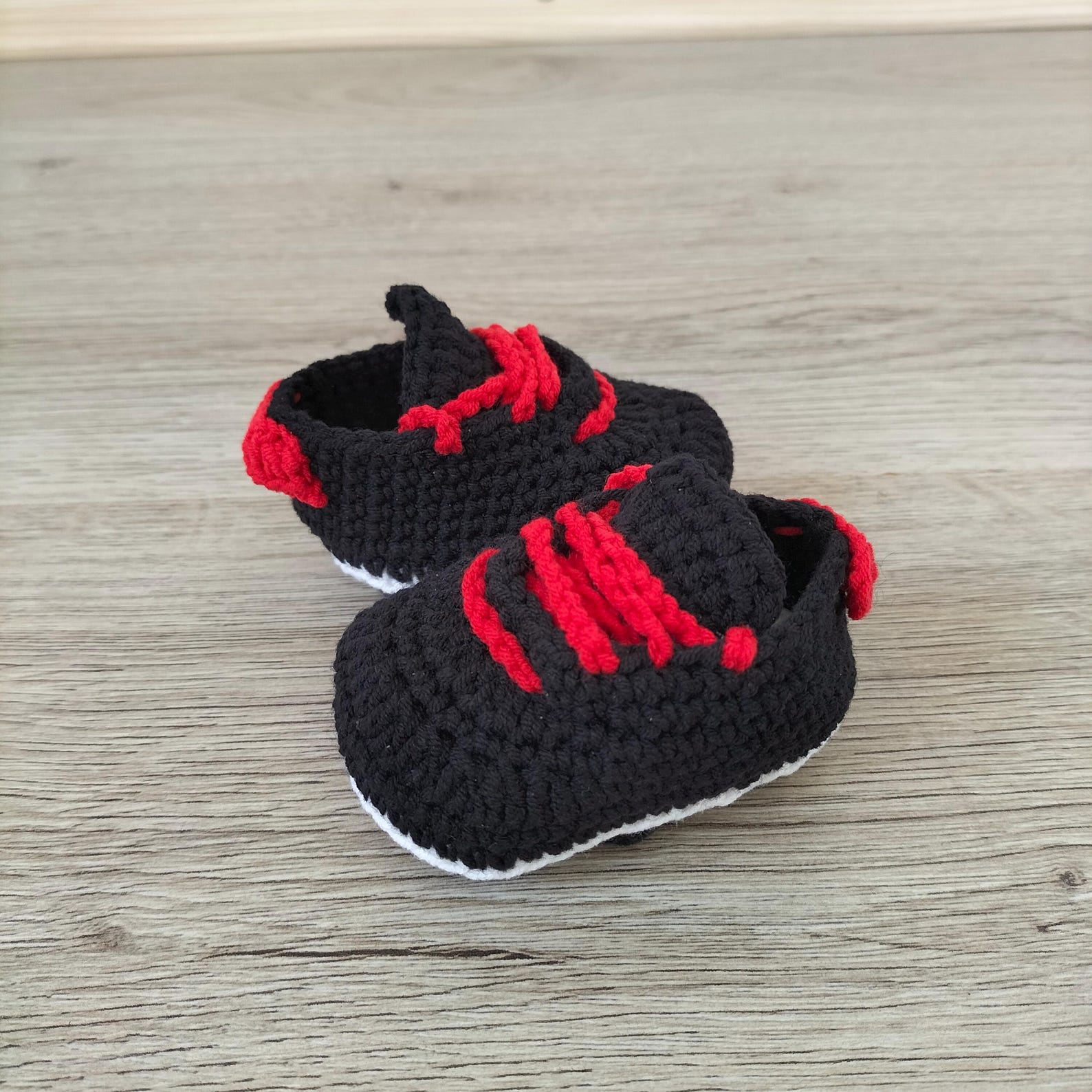 Crochet Baby Cleats, Black Red Soccer Football Shoes, Unisex Newborn ...