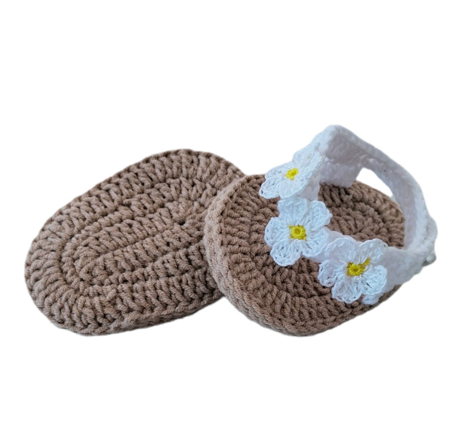 Crochet Baby Flip Flops, Newborn Girl Sandals, White Flip Flops, Daisy ...
