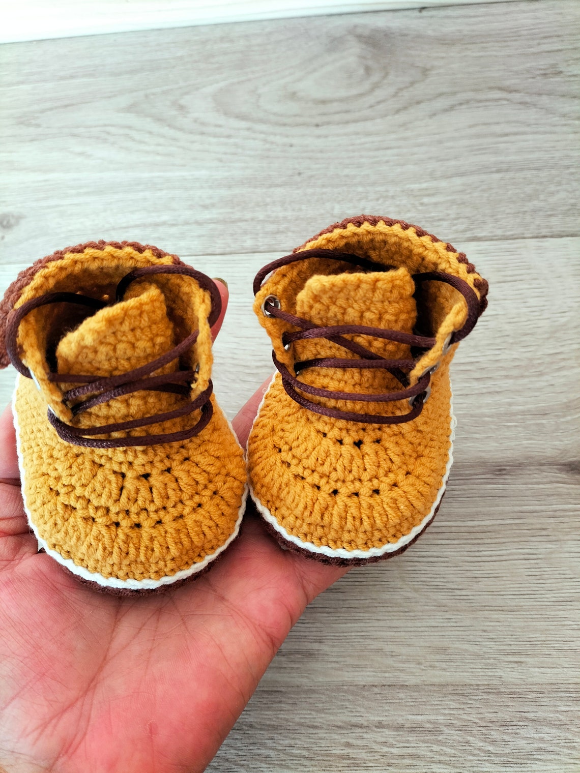 Crochet Baby Work Boots, Lumberjack Newborn Shoes / Mustard Baby Boots ...