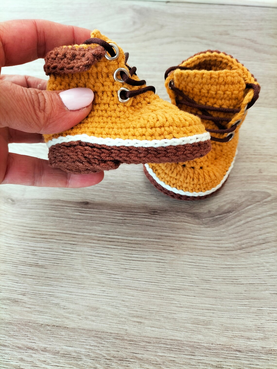 Crochet Baby Work Boots, Lumberjack Newborn Shoes / Mustard Baby Boots ...