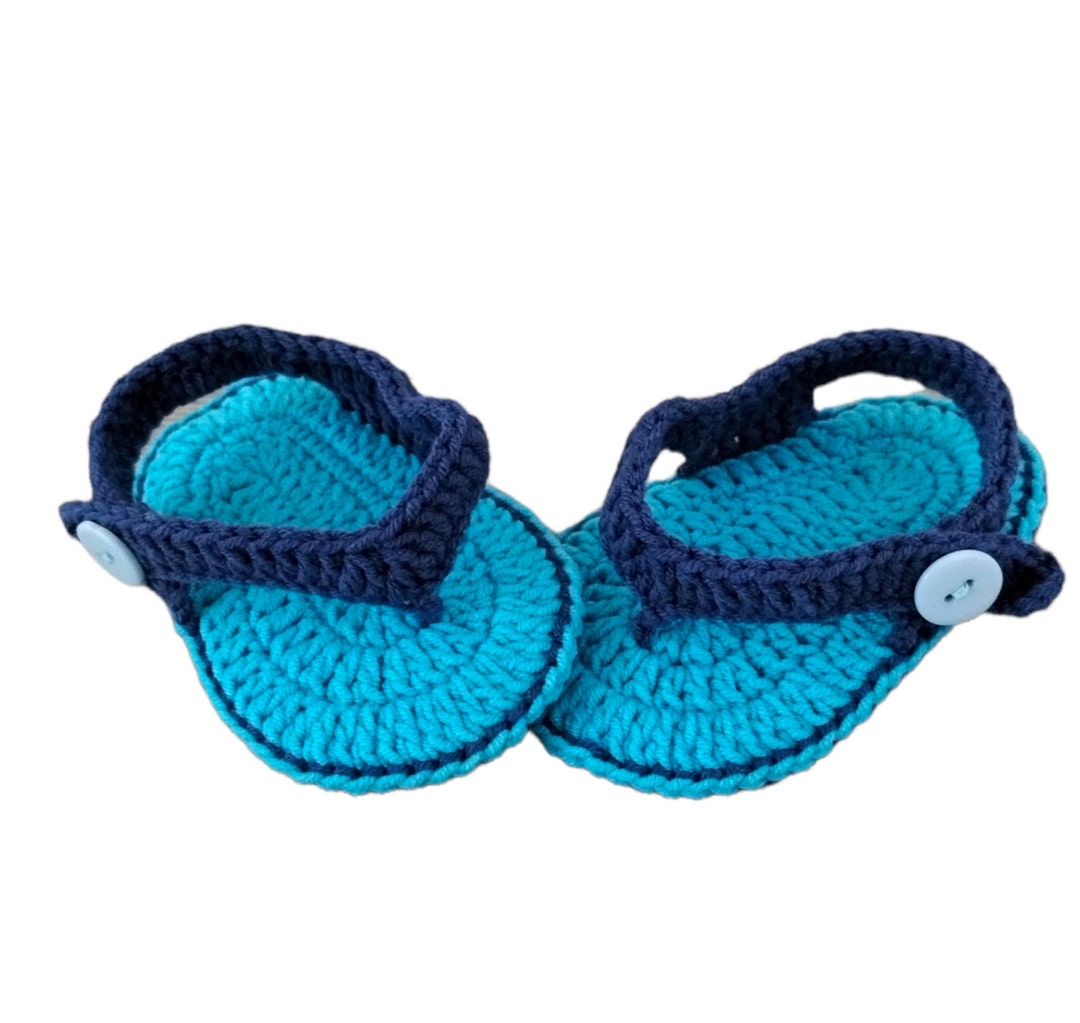 Crochet Baby Flip Flops, Newborn Girl Boy Sandals, Blue Flip Flops ...