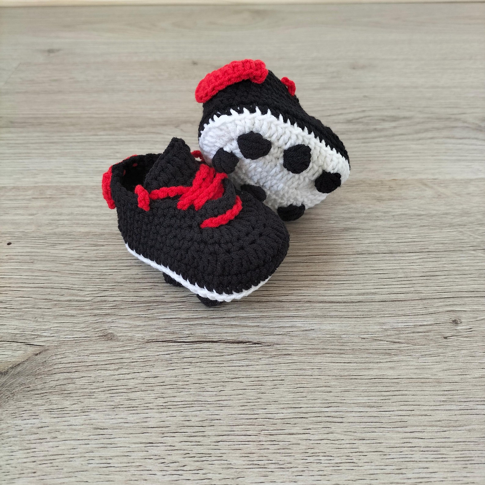 Crochet Baby Cleats, Black Red Soccer Football Shoes, Unisex Newborn ...
