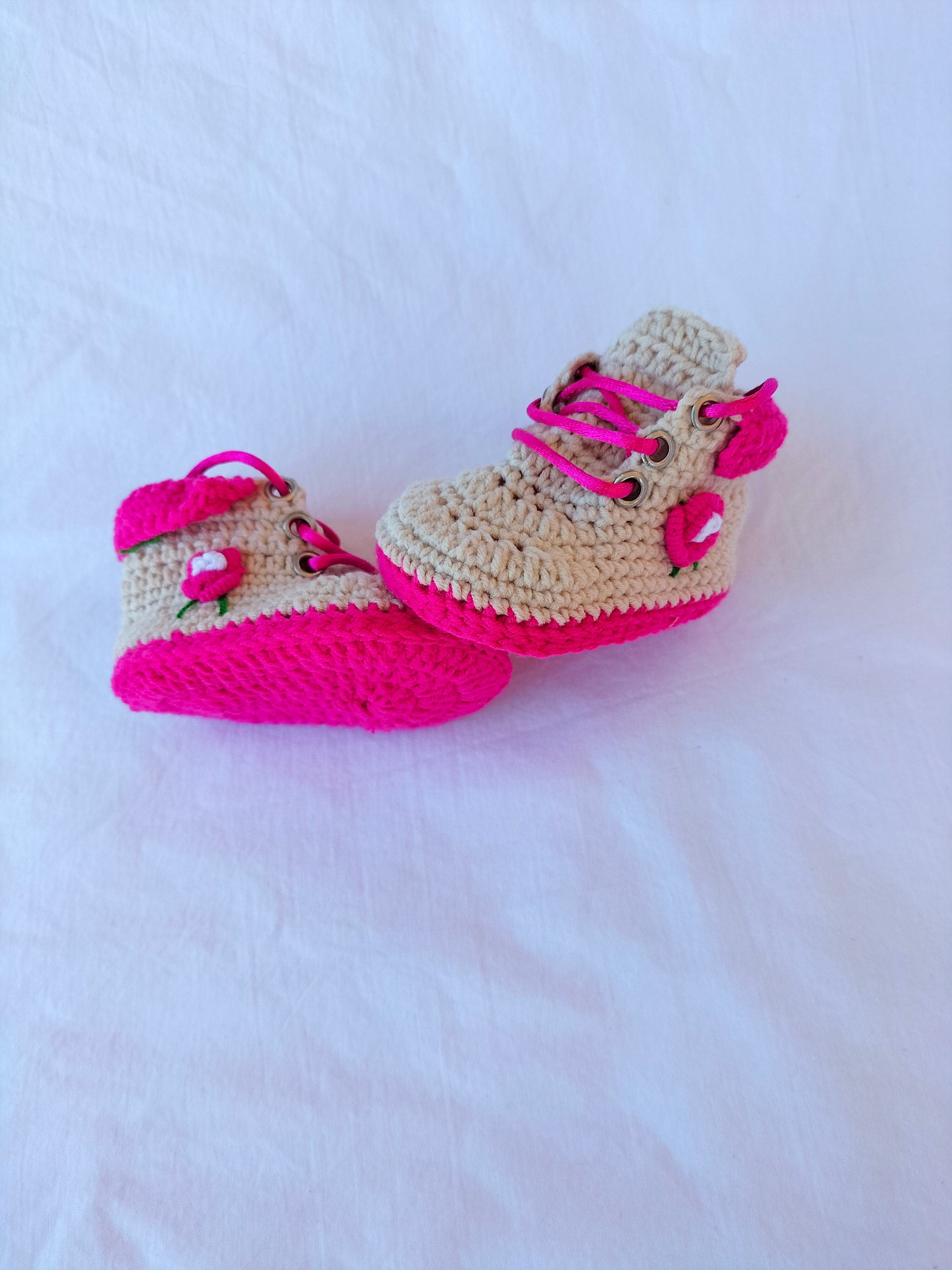 Baby Work Boots, Pink Baby Girl Boots, High Newborn Booties, Embroidery ...