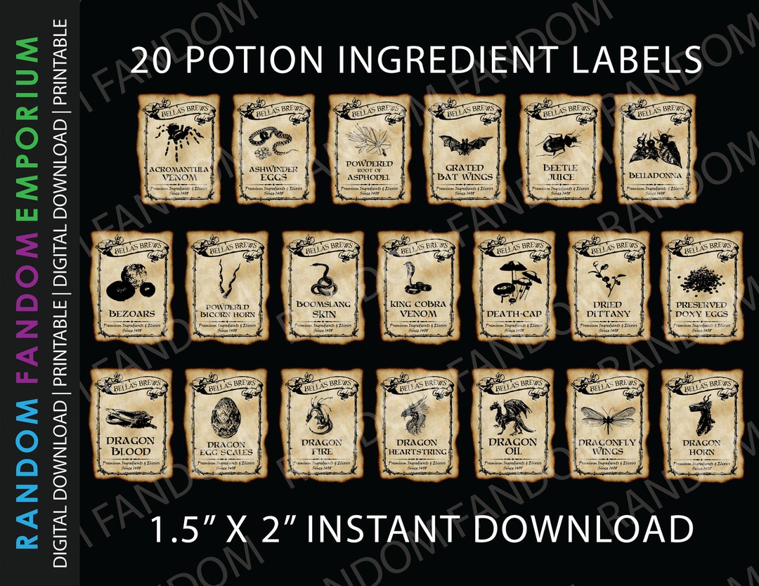 20 Printable Magic Potion Labels, Magical Witch & Wizard Accessory ...