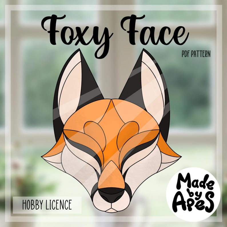 Foxy Face Glass Pattern - PDF, Suncatcher, Printable, DIY Stained Glass ...