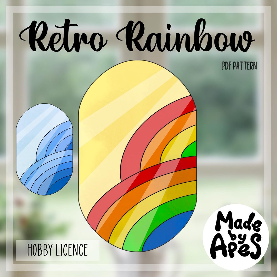 Retro Rainbow Glass Pattern - PDF, Suncatcher, Printable, DIY Stained ...