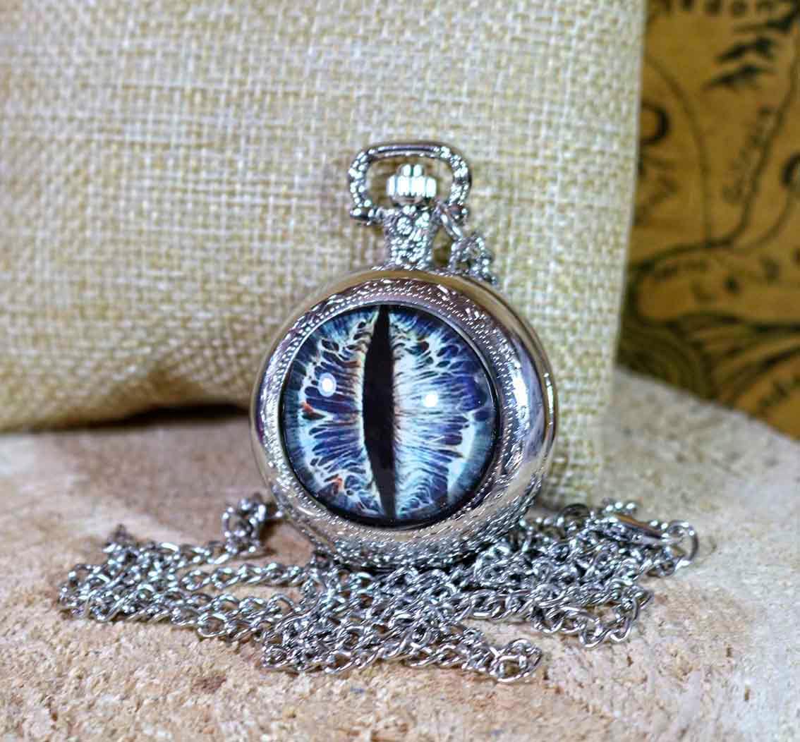 Reptile Cat Eye Dragon’s Eye Pocket Watch – Handmade Fantasy Pendant ...