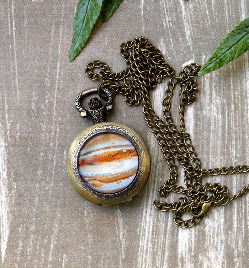 Jupiter Pocket Watch – Vintage Space Necklace, Planet Timepiece for ...