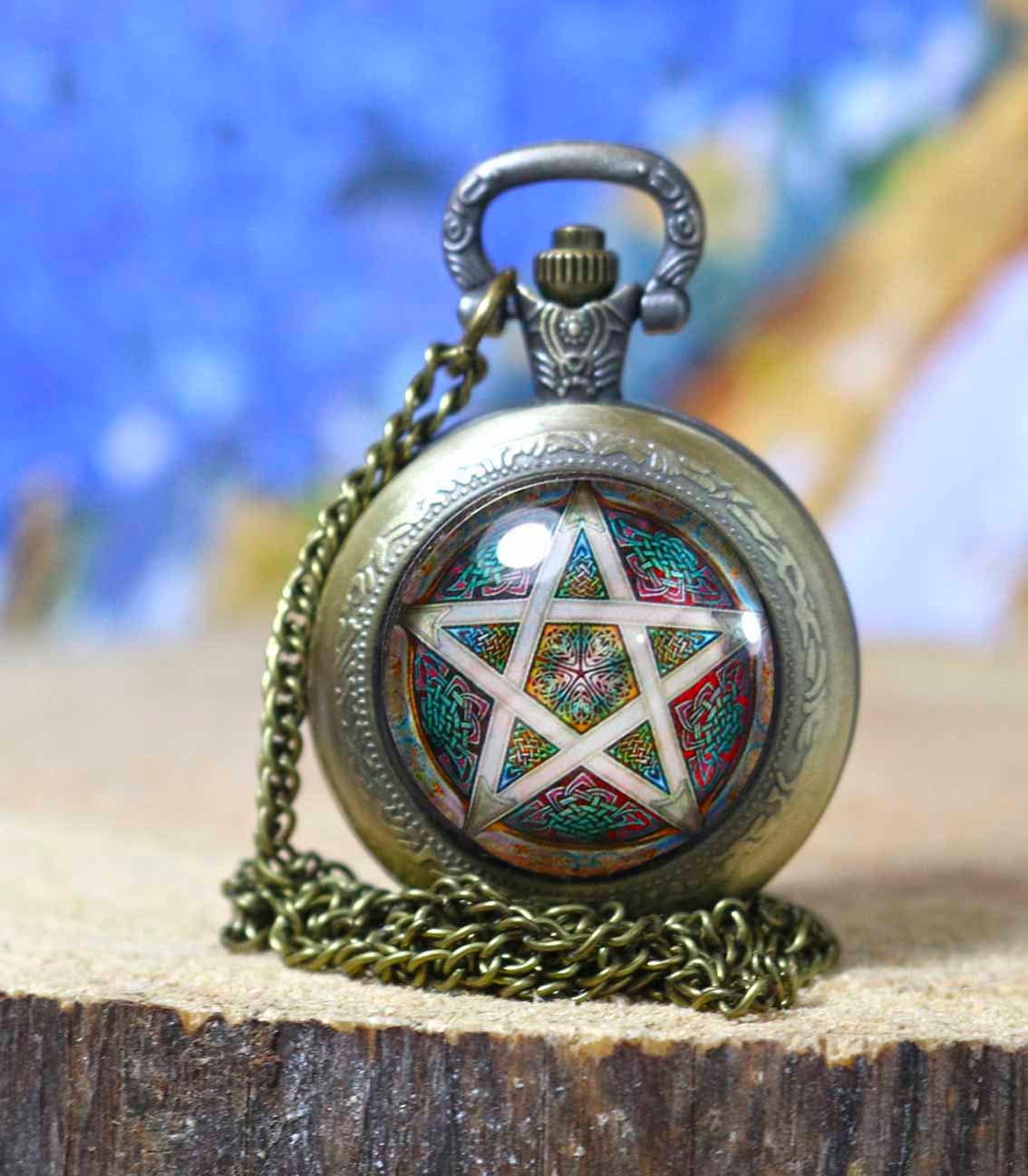 Rainbow Pentagram Pocket Watch Pendant With Celtic Ornament - Etsy UK