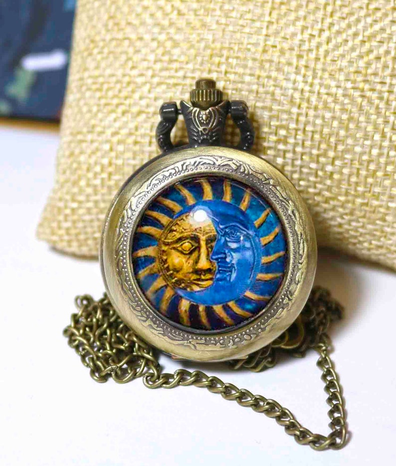 Sun and Moon Pocket Watch on a Long Chain Sun and Moon Necklace - Etsy