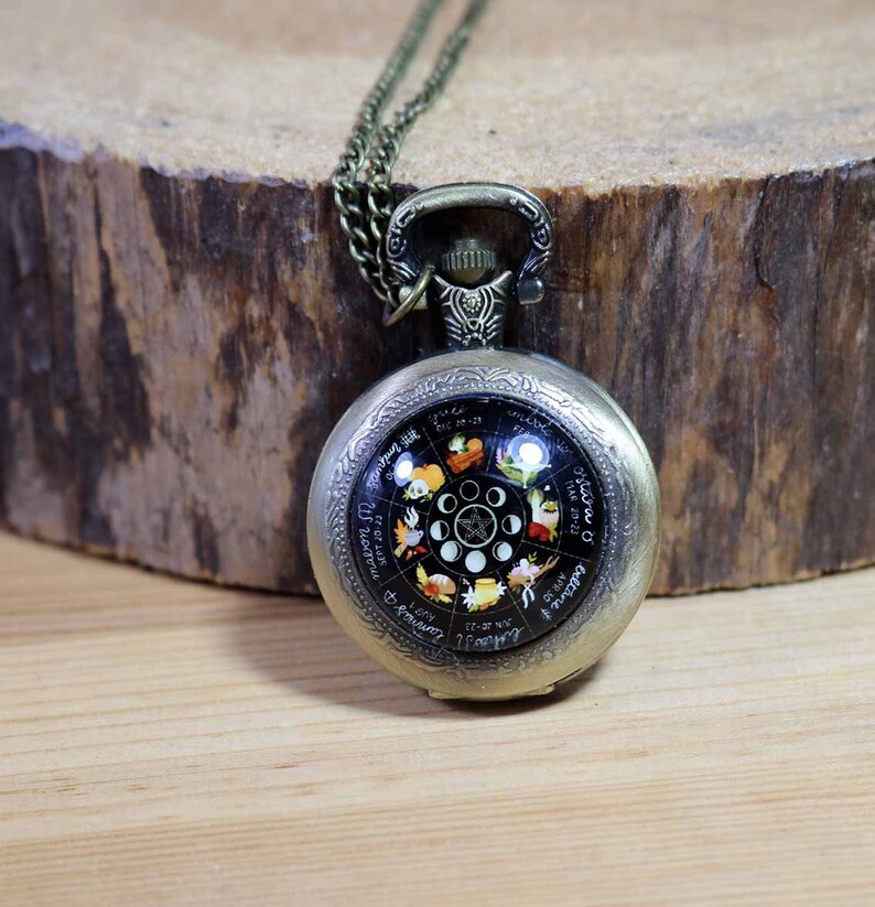 Wheel of the Year Pentagram Moon Phase Pocket Watch Long - Etsy