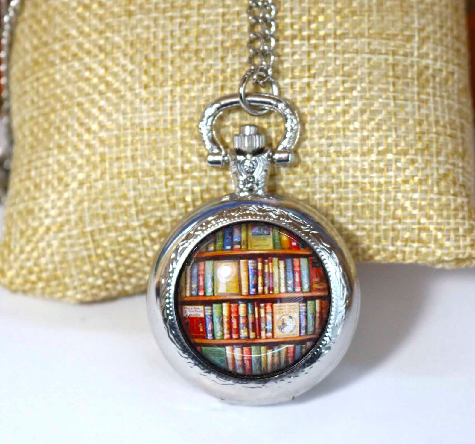 Library Inspired Pocket Watch With Books for a Booklover Bookworm - Etsy