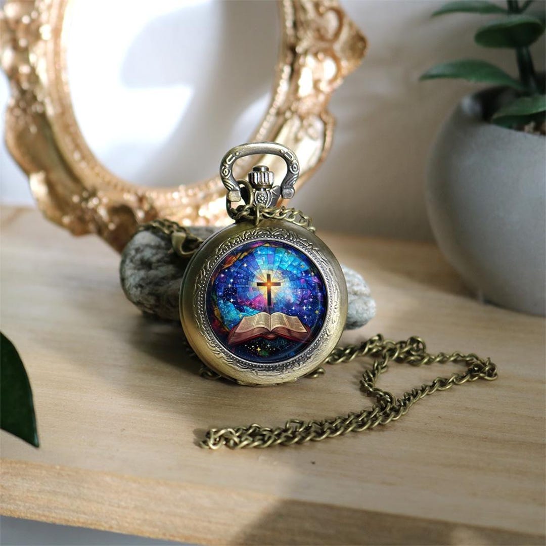 Faith Pocket Watch Necklace – Glowing Cross & Bible, Christian ...