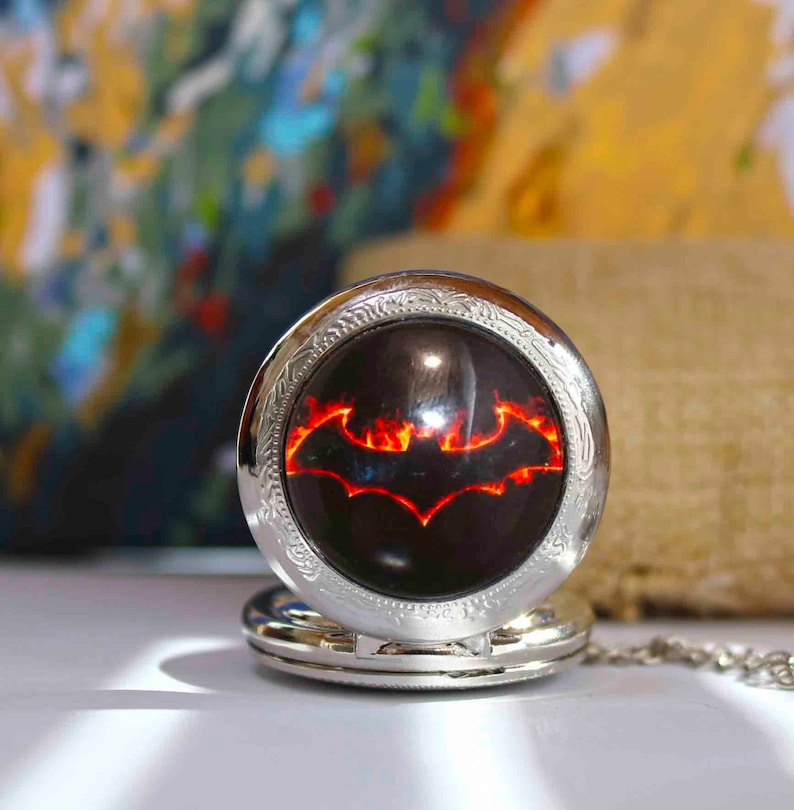 Bat Handmade Pocket Watch Fire Shadow Men Gift - Etsy