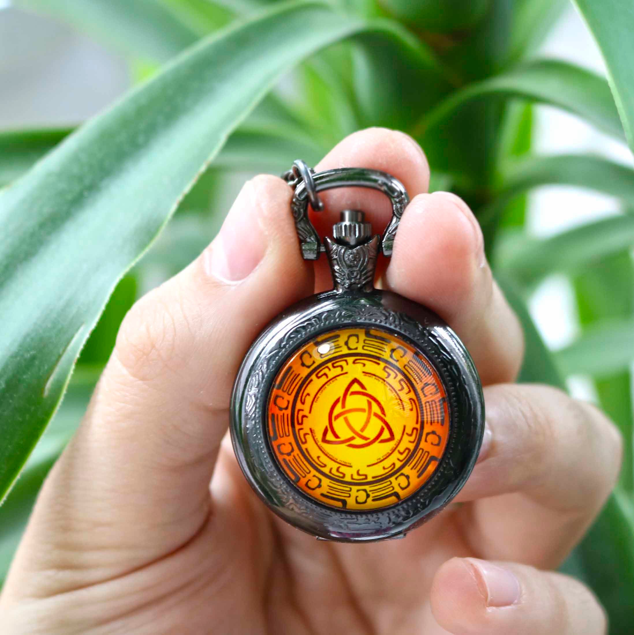 Triquetra Pocket Watch – Yellow Celtic Knot Pendant Watch, Norse Pagan ...