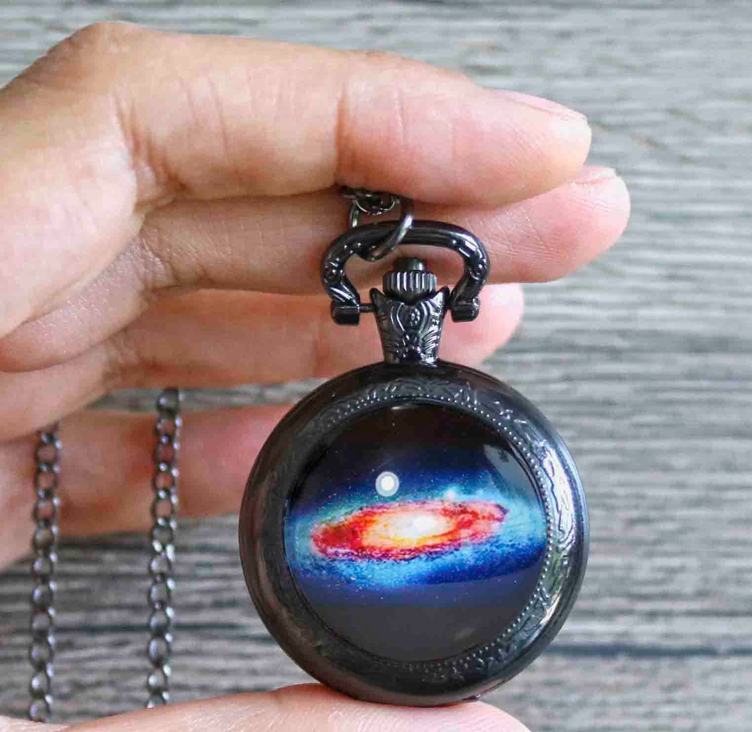Cosmic Nebula Galaxy Pocket Watch Long Chained - Etsy