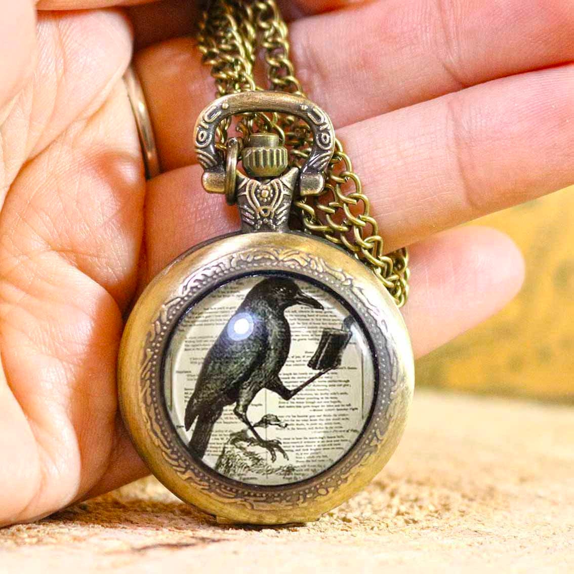 The Black Raven With Book Nevermore Pocket Watch Eye Necklace - Etsy