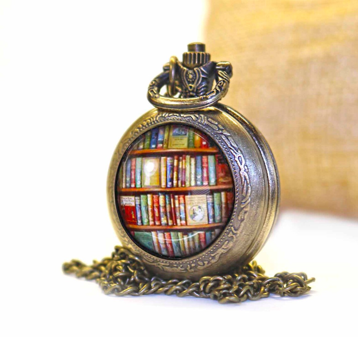 Library Inspired Pocket Watch With Books for a Booklover Bookworm - Etsy
