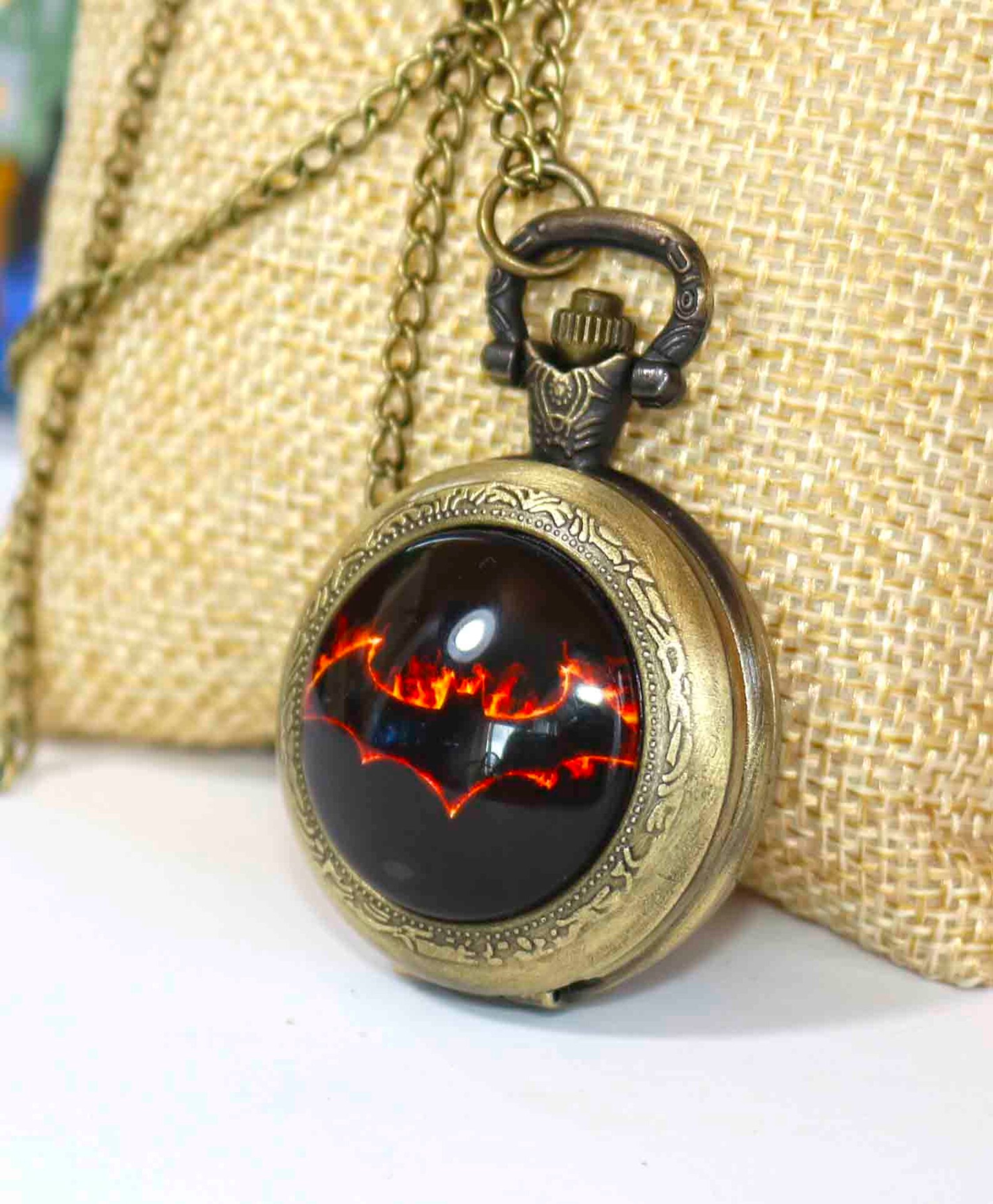 Bat Handmade Pocket Watch Fire Shadow Men Gift - Etsy