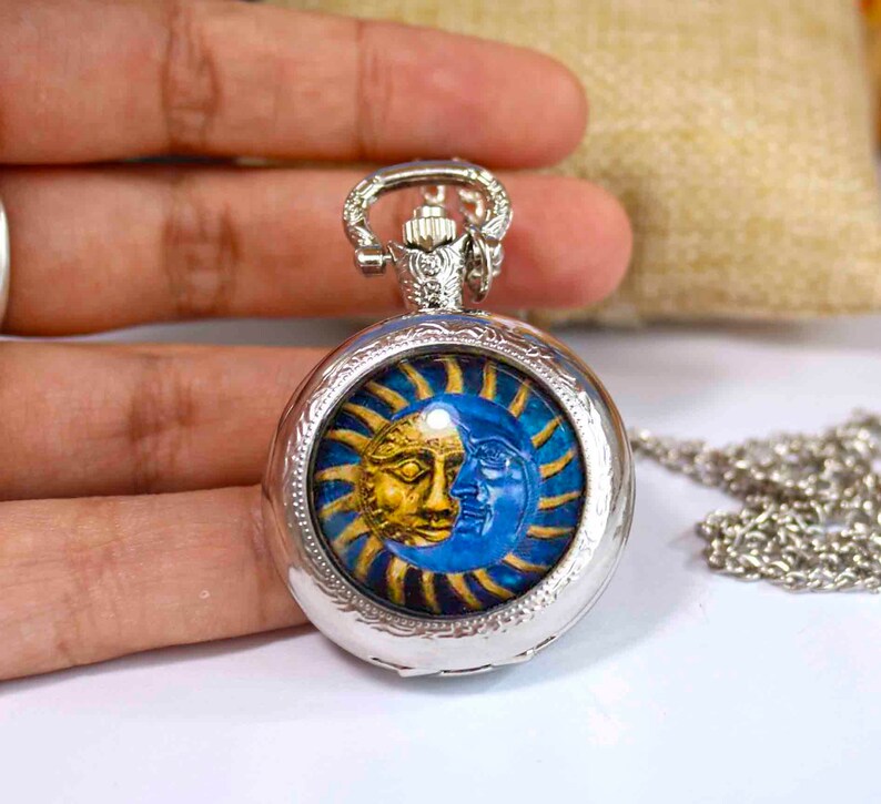 Sun and Moon Pocket Watch on a Long Chain Sun and Moon Necklace - Etsy