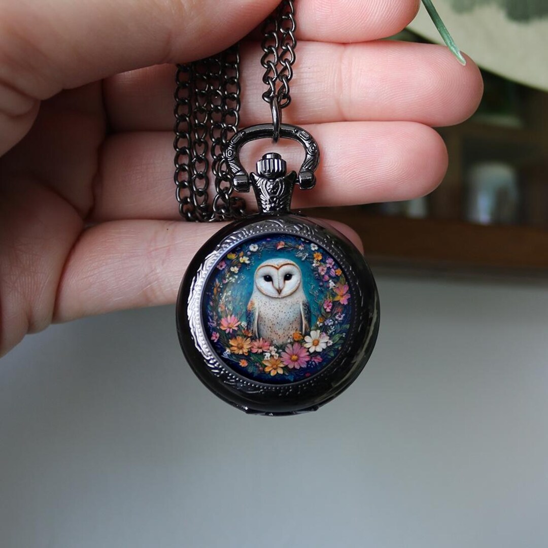Barn Owl Pocket Watch – Floral Pendant Necklace With Woodland Owl - Etsy