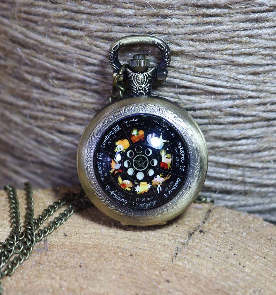 Wheel of the Year Pentagram Moon Phase Pocket Watch Long - Etsy