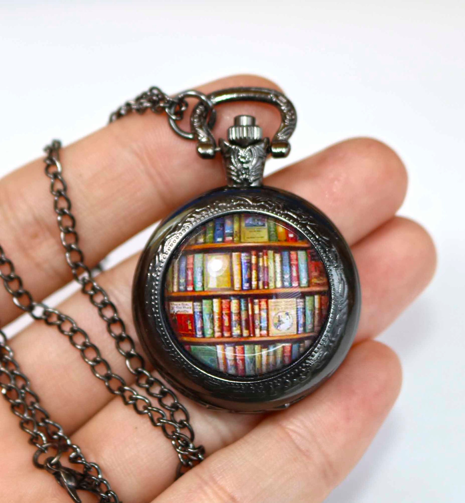 Library Inspired Pocket Watch With Books for a Booklover Bookworm - Etsy