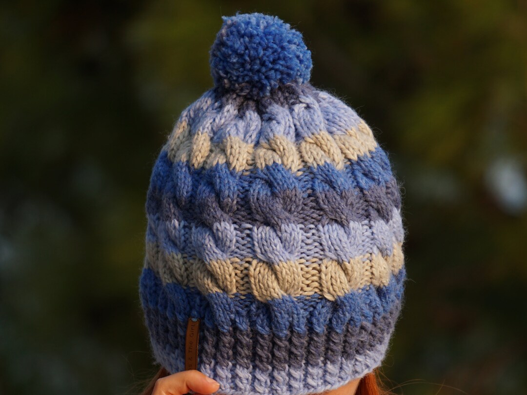 Shades of Blue Beanie - Braid Pattern Beanie - Beret - Handmade - Blue ...