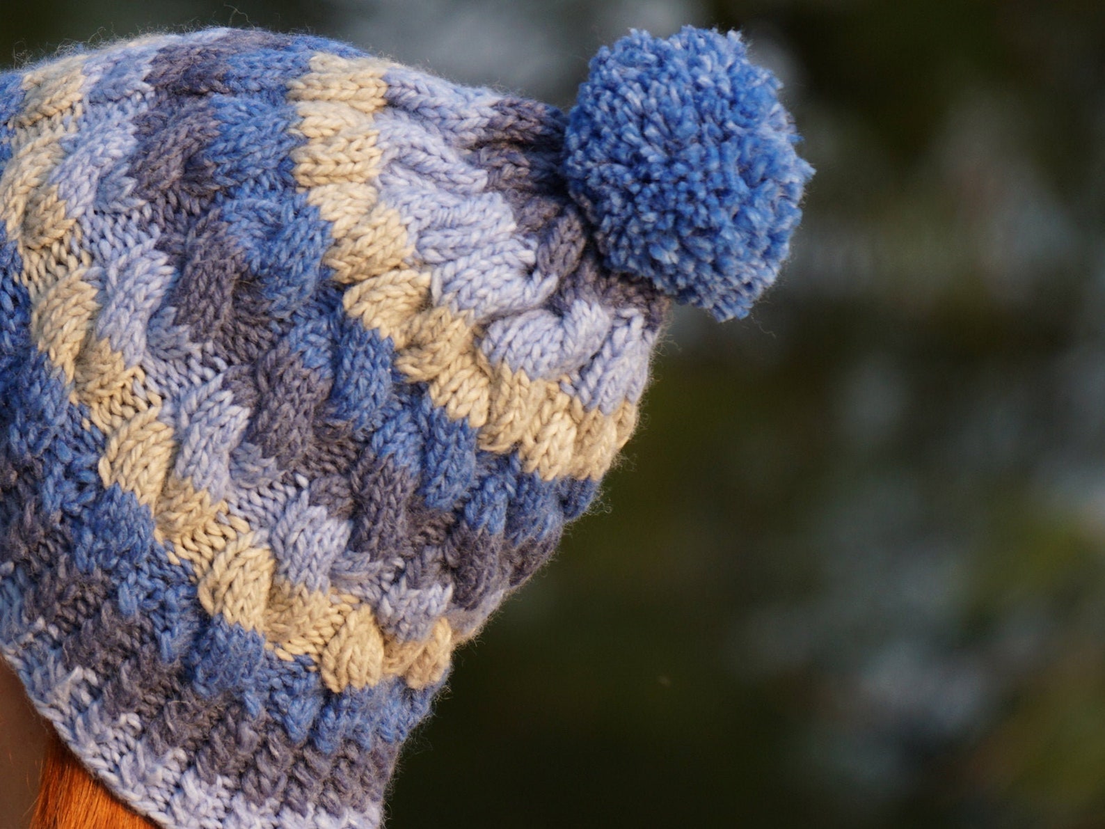 Shades of Blue Beanie - Braid Pattern Beanie - Beret - Handmade - Blue ...