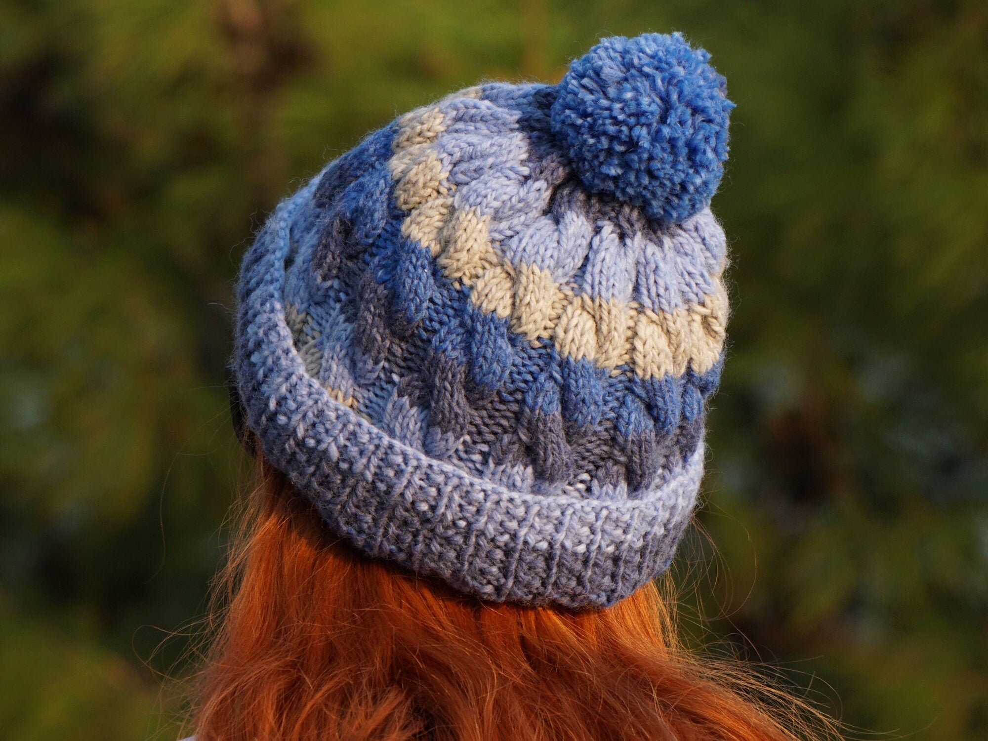Shades of Blue Beanie - Braid Pattern Beanie - Beret - Handmade - Blue ...