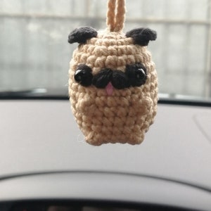 Crochet Pug Dog Rear View Mirror Accessories - Etsy