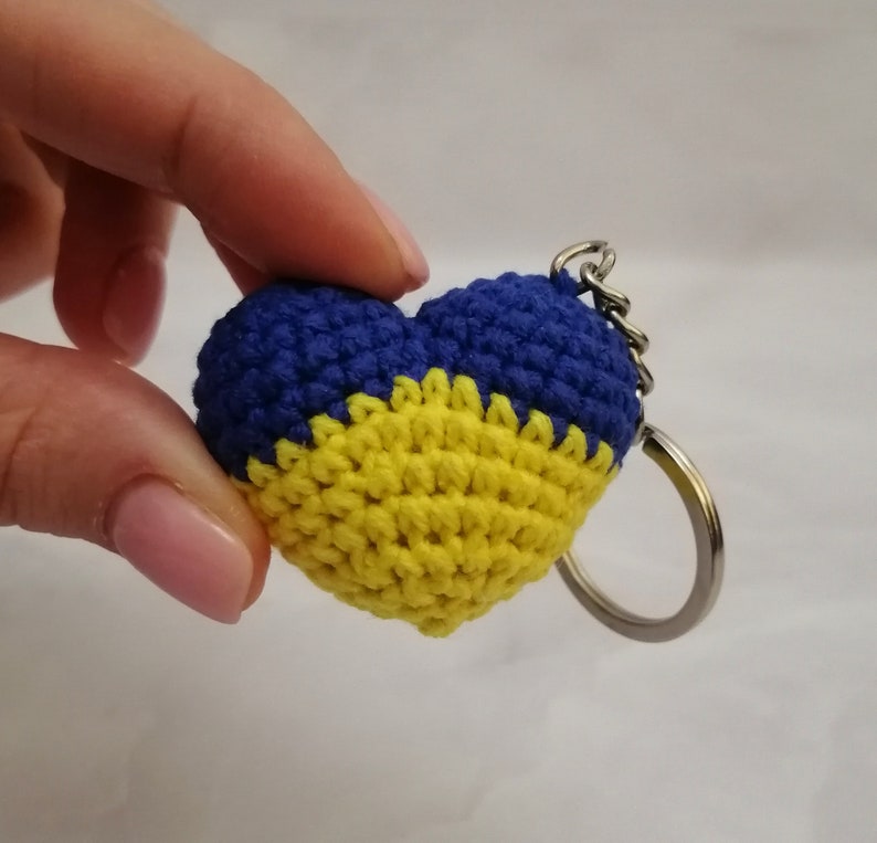 Crochet Keychain Ukrainian Flag Color Heart Keyring Crochet | Etsy