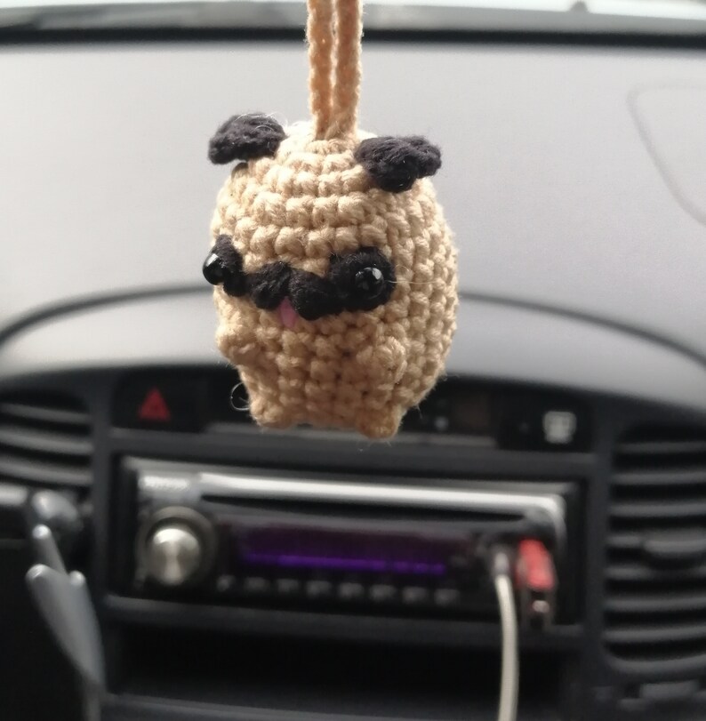 Crochet Pug Dog Rear View Mirror Accessories - Etsy