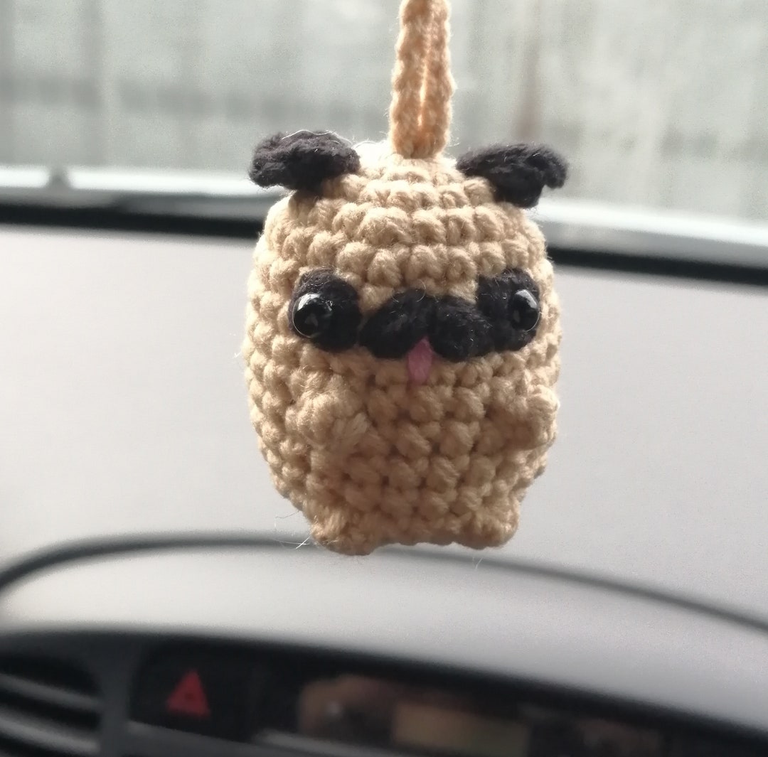 Crochet Pug Dog Rear View Mirror Accessories - Etsy