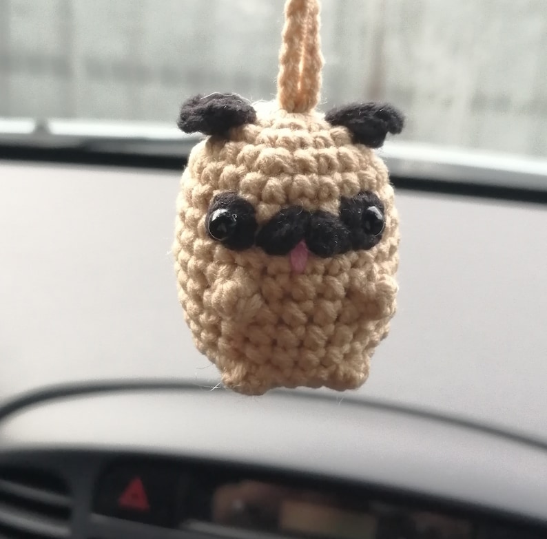 Crochet Pug Dog Rear View Mirror Accessories - Etsy