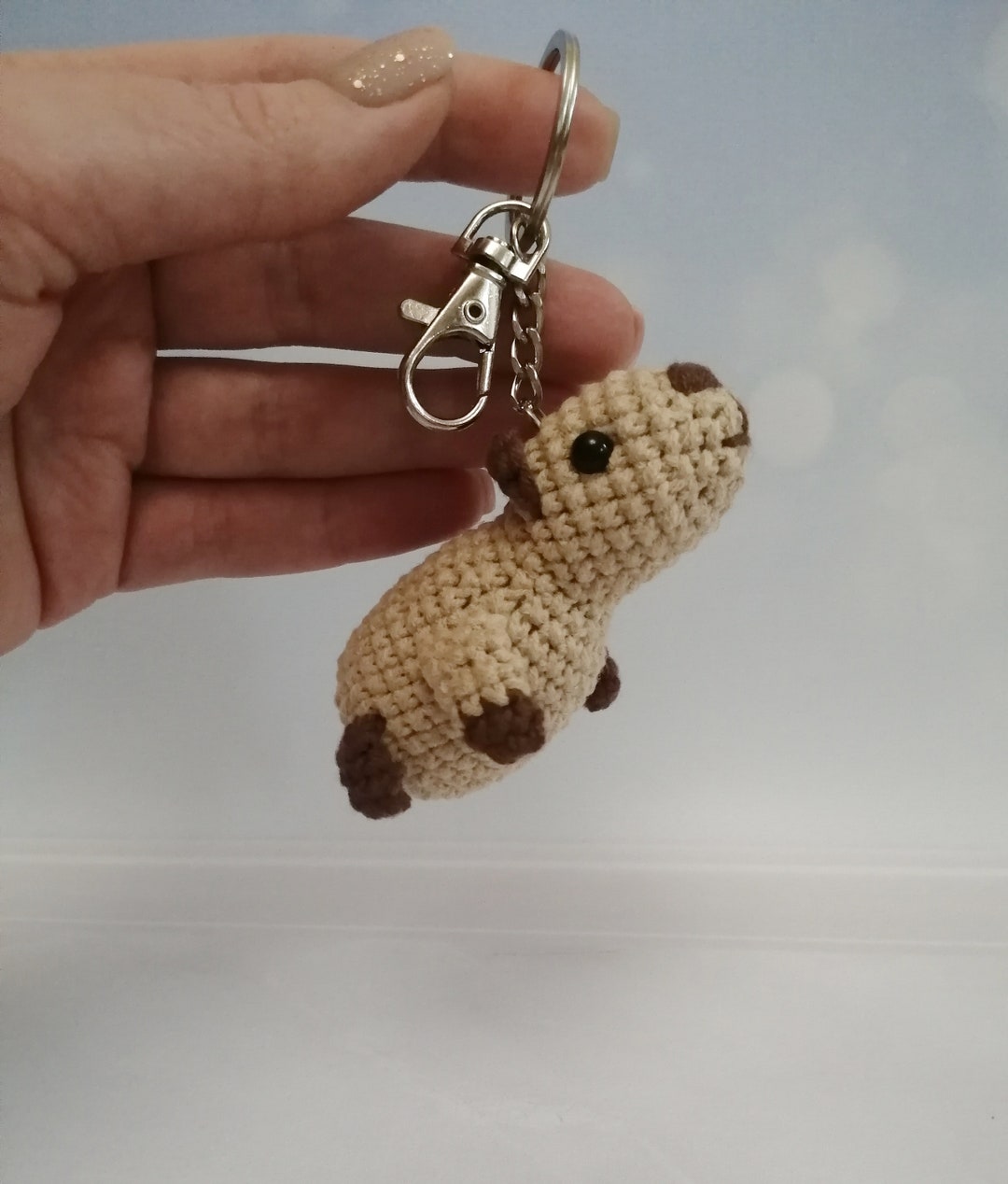 Capybara Crochet Keychain - Funny Cute Amigurumi Animal Charm - Gift ...