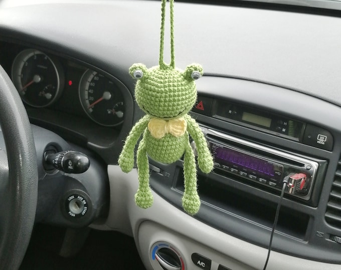 Cute Swinging Frog Car Mirror Hanging Accessories, Crochet Frog ...
