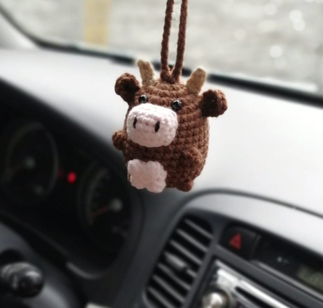 Crochet Cow Rear View Mirror Charm - Etsy
