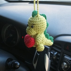 Dinosaur Car Accessory, Dinosaur Car Crochet, Car Hanging Charm ...