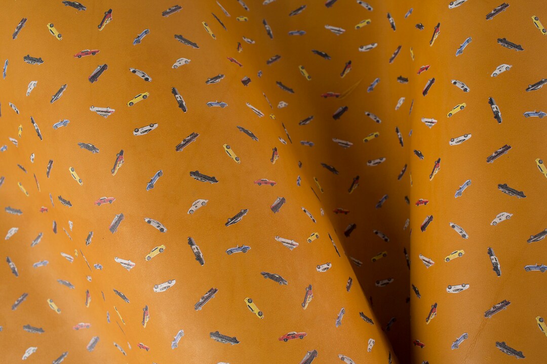 Orange Embossed Print Cars ITALIAN Leather Calf Cow Hide Scraps Scrap ...
